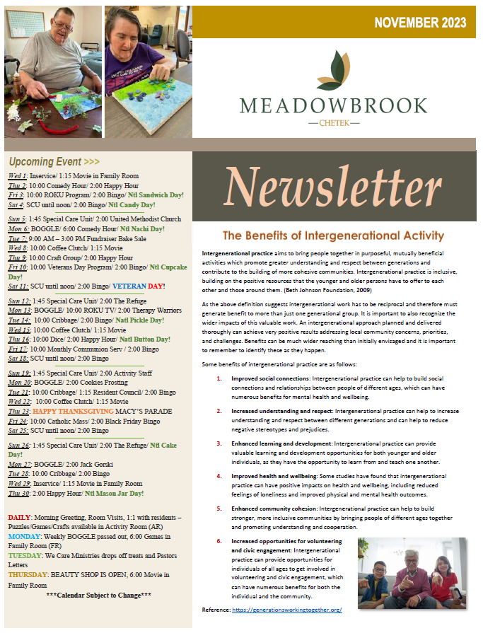 NEWSLETTER | Meadowbrook of Chetek
